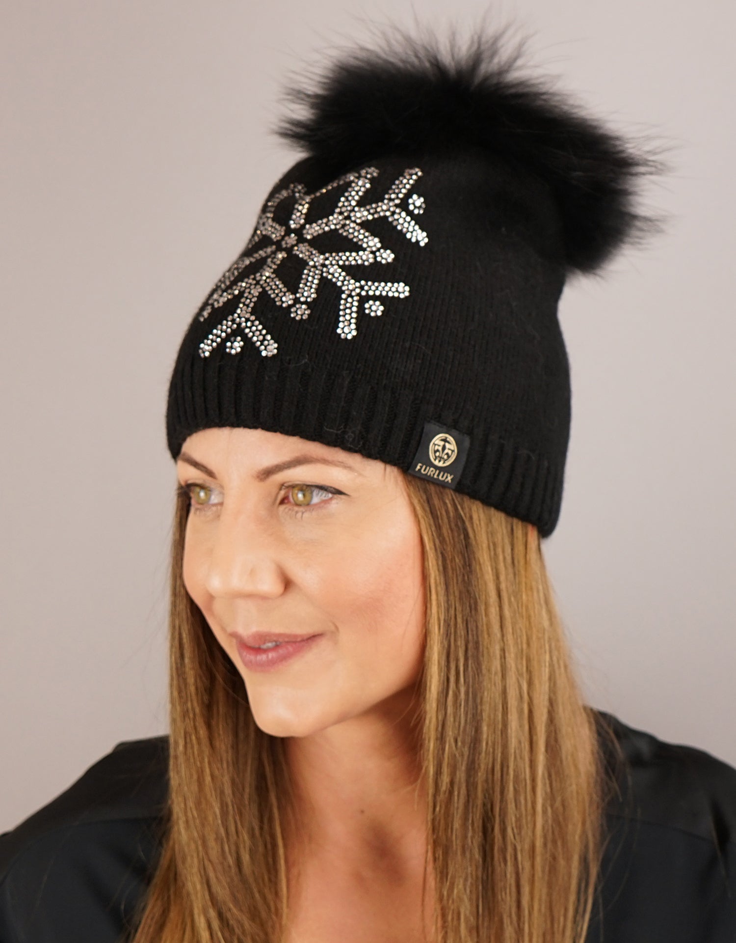 Embellished Snowflake Hat- Black