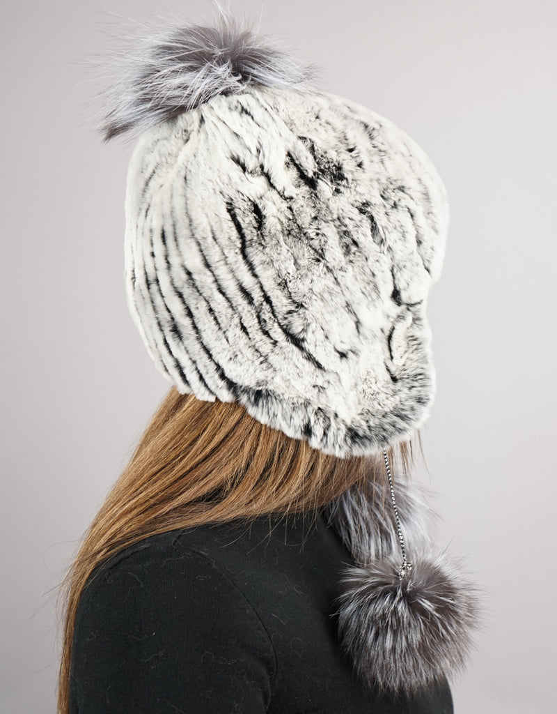Novel Tri-Pom Stretch Rex Hat - Black Snow - Snowflake