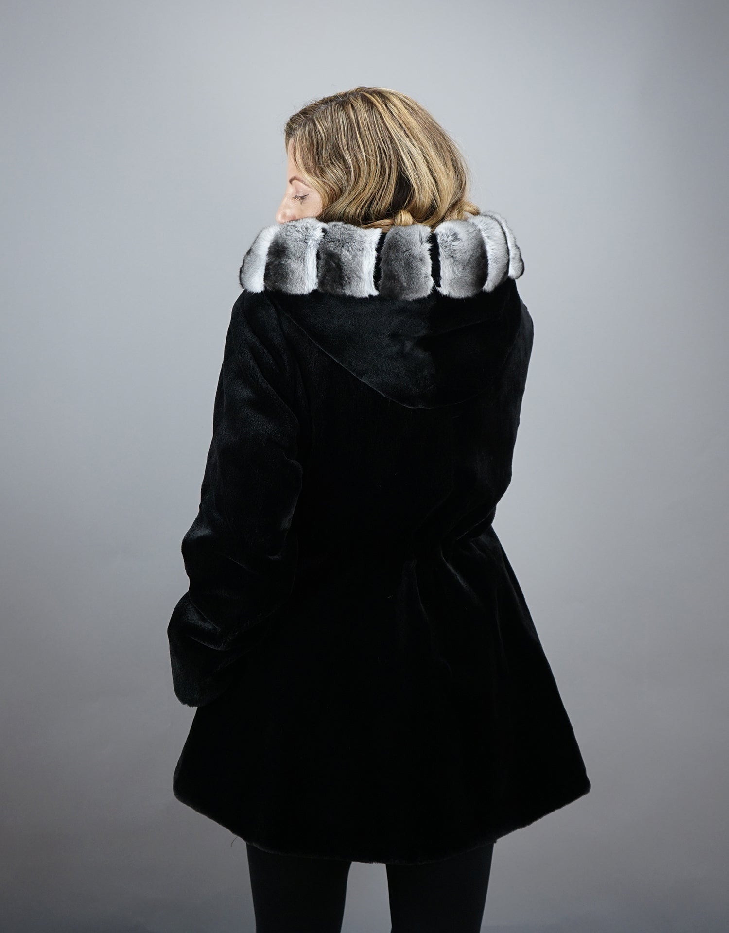 Sheared Mink Hooded Reversible Jacket with Chinchilla Trim - Snowflake