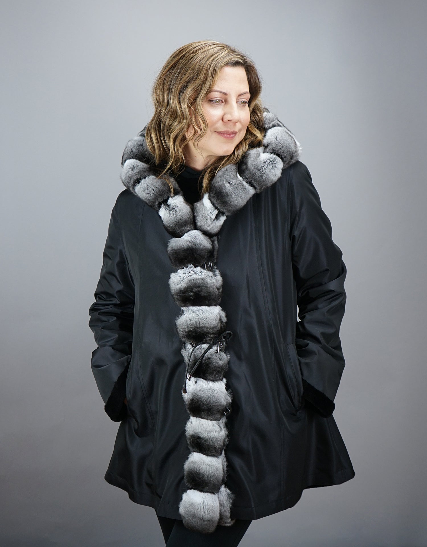 Sheared Mink Hooded Reversible Jacket with Chinchilla Trim - Snowflake