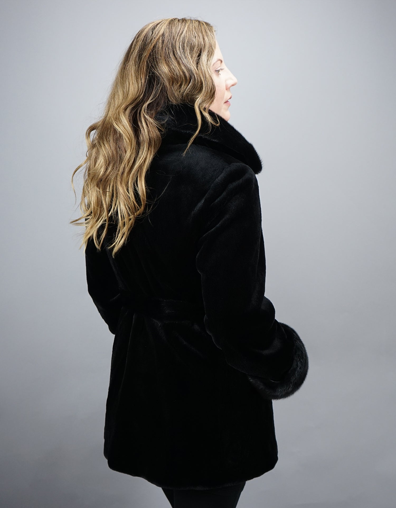Sheared Mink Belted Jacket - Snowflake