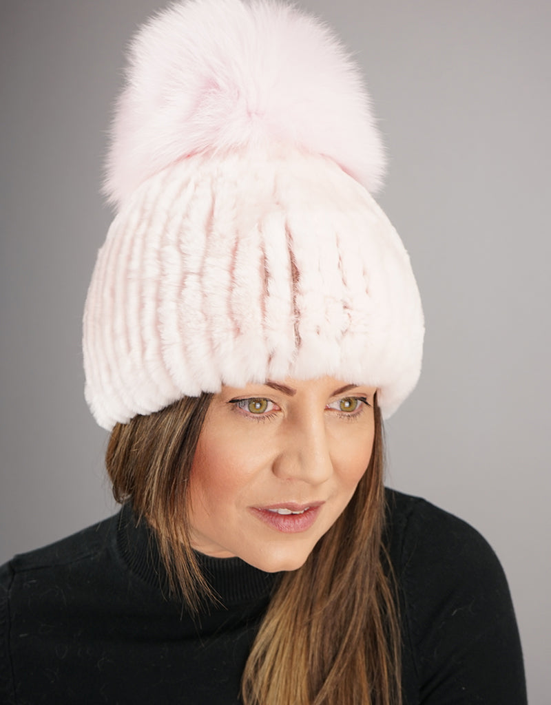 Oversize Pom Pom Stretch Rex Hat - Pink - Snowflake