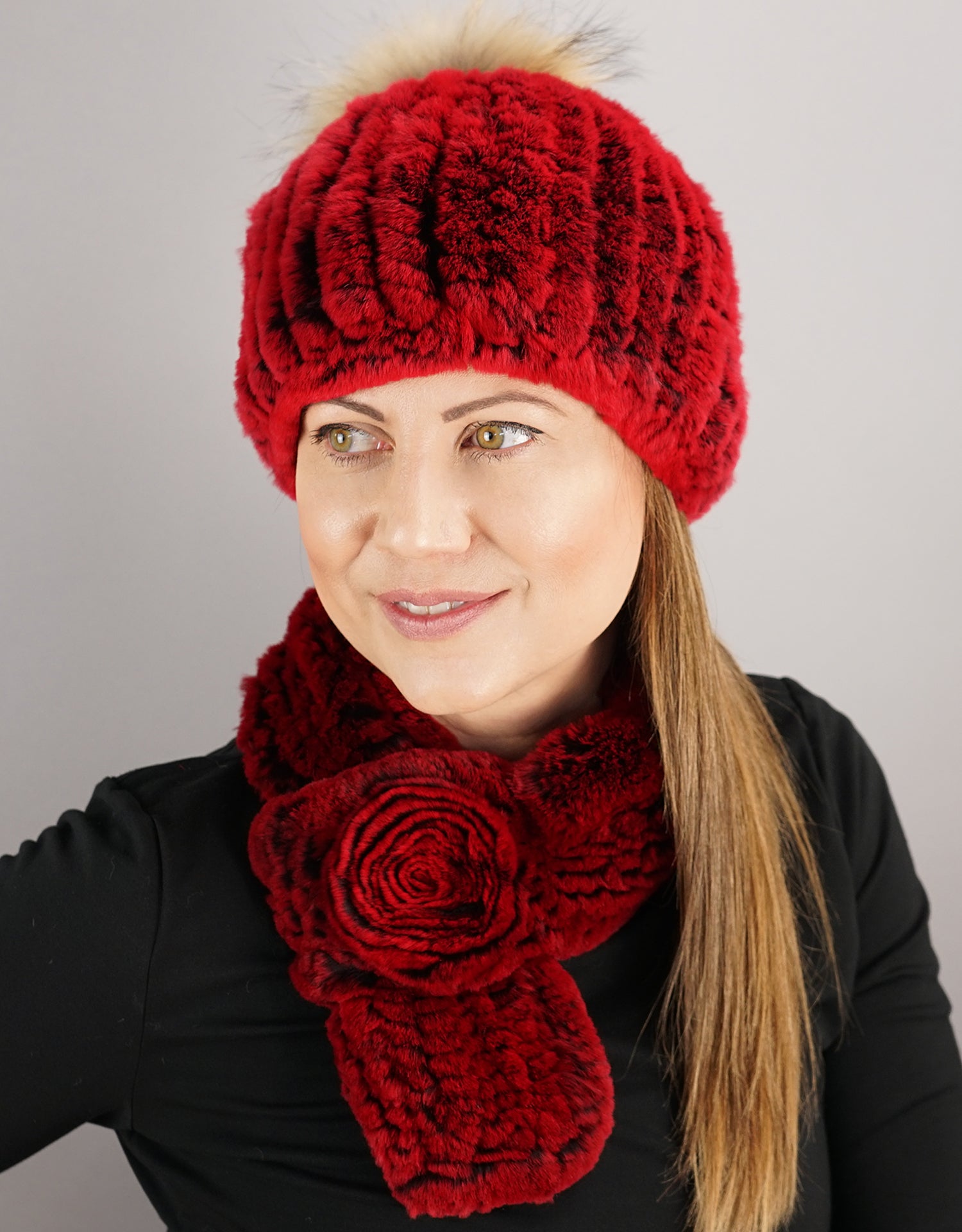 Classic Pom Pom Hat - Red Black - Snowflake