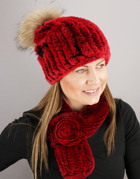Classic Pom Pom Hat - Red Black - Snowflake