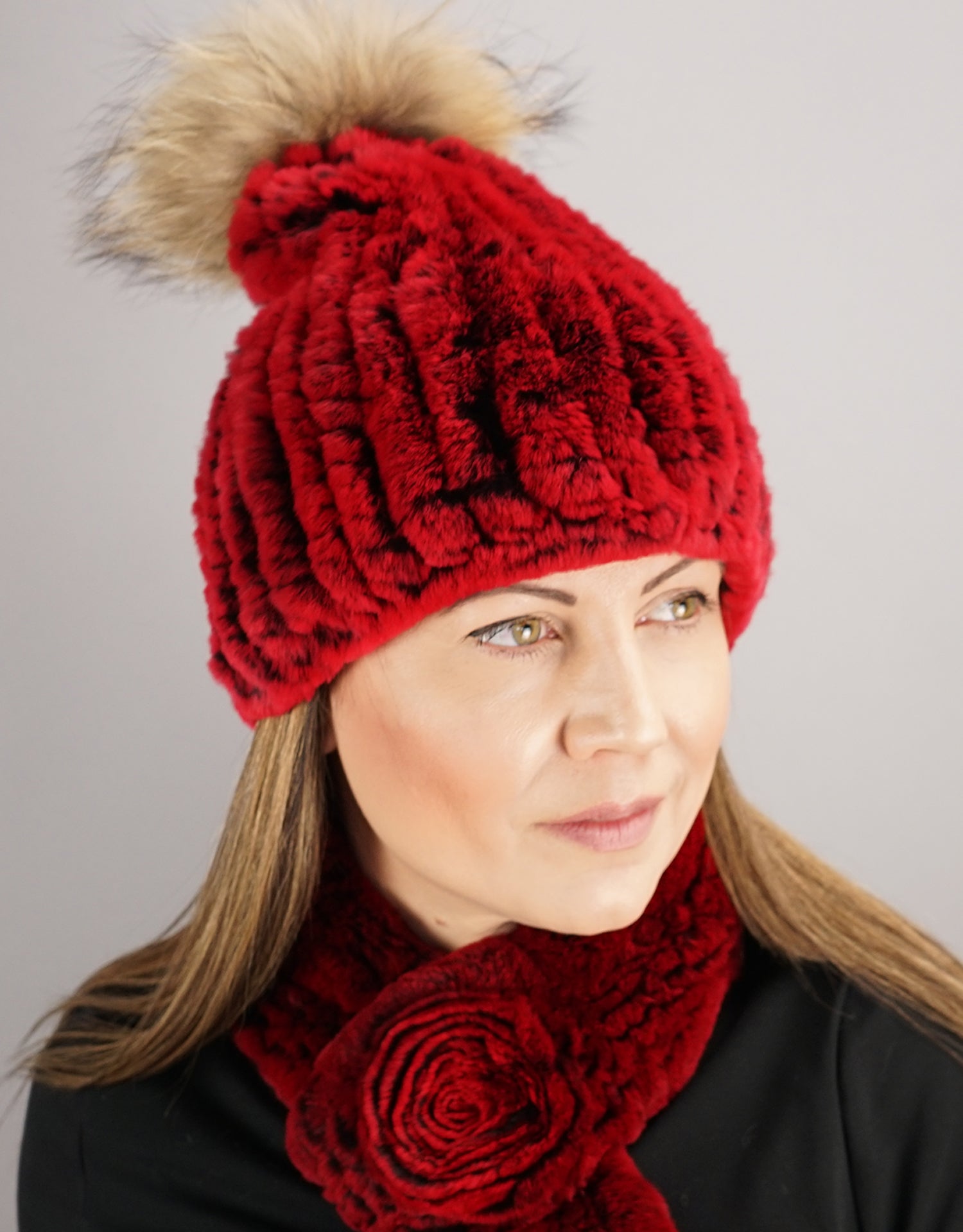 Classic Pom Pom Hat - Red Black - Snowflake