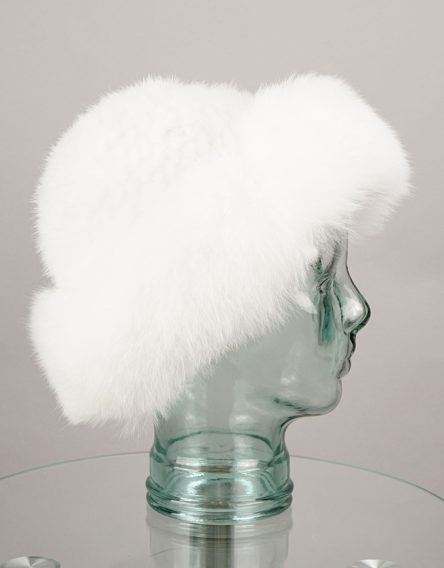 Hand woven Mink hat with Fox Trim - White - Snowflake