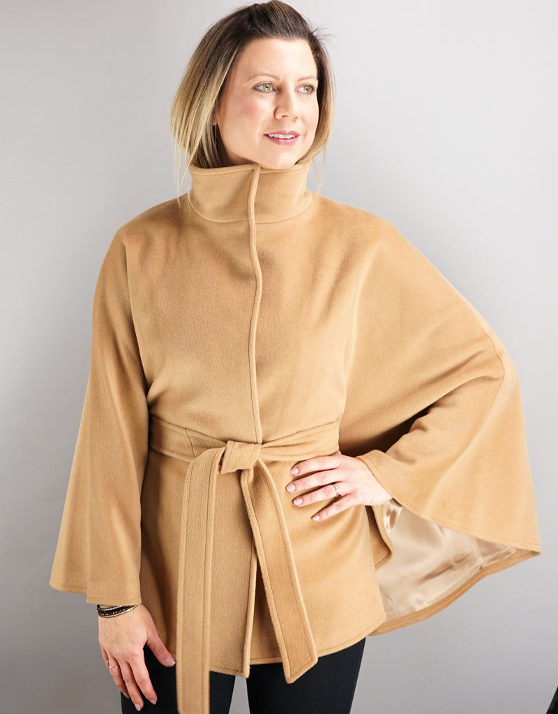 Belted Modern Cape/Jacket - Camel - Snowflake