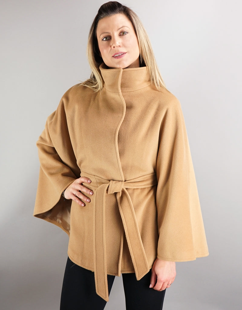 Belted Modern Cape/Jacket - Camel - Snowflake