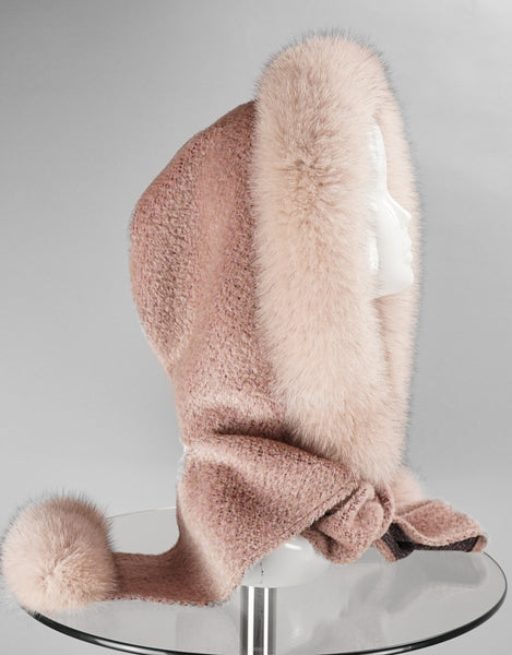 Hood with Fur Trim- Pink / Pink - Snowflake